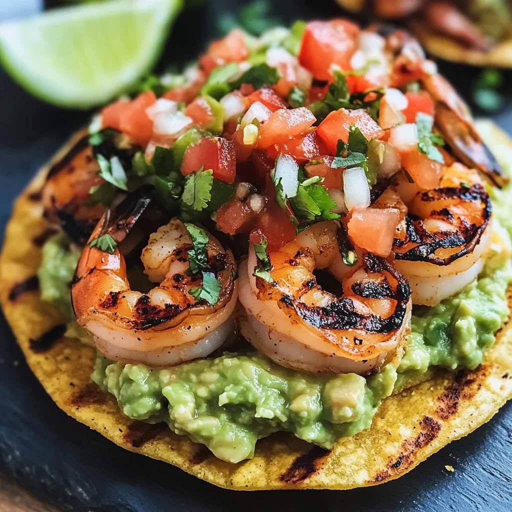 Grilled Shrimp Tostadas with Guacamole & Pico de Gallo - Tasty Quick